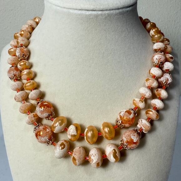 Vintage | Jewelry | Vintage 5s 60s Orange Multi 2 Strand Statement ...